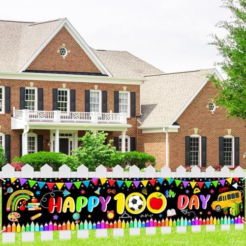 Amazon.com: Lecheme Happy 100th Day of School Banner 8x1.6 ft 100 Days ...