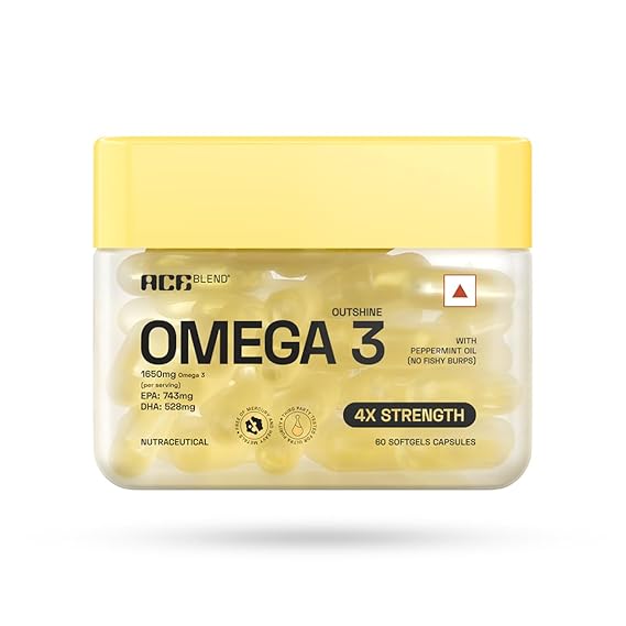 Ace Blend Outshine Omega 3 Fish Oil Capsules (60 Softgels) | 1650 Mg with 743 EPA & 528 DHA | 2 ...