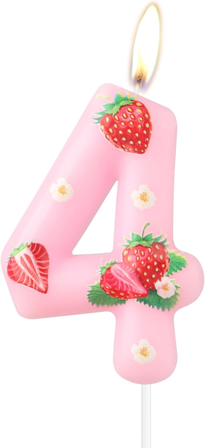 Amazon.com: iNINGER Happy Birthday Party Number Candle, Strawberry 4th ...