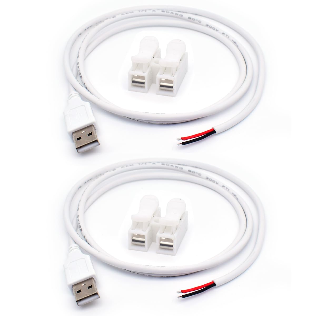 Amazon.com: ELNONE 2PCS 20AWG White USB Pigtail Male 2 Wire 5V 5A 1M/3 ...