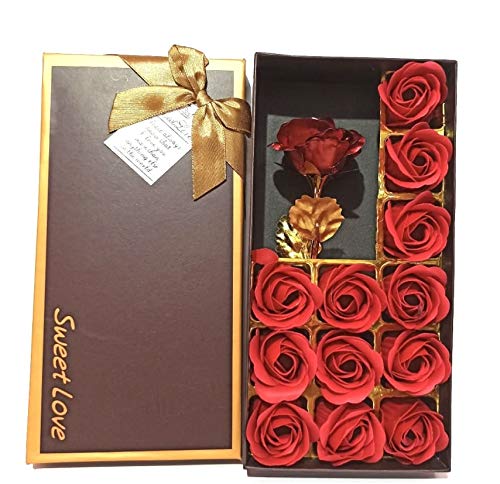 Sofix Golden Rose Stick with 12 Rose Petals in Gift Box with Love ...