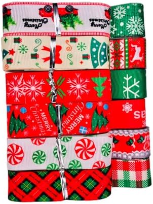 Amazon.com: SewKrafts Christmas Ribbon Bundle - 12-Pack Polyester ...