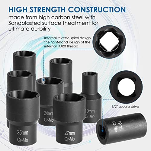 THINKPRO 13 PCS Bolt Nut Extractor Set, 1/2-Inch Drive Lug Nut Remover ...