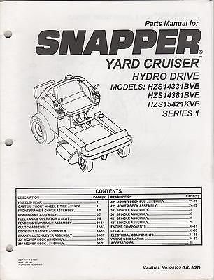 9/1997 SNAPPER YARD CRUISER HYDRO DRIVE PARTS MANUAL P/N 06109 (424 ...