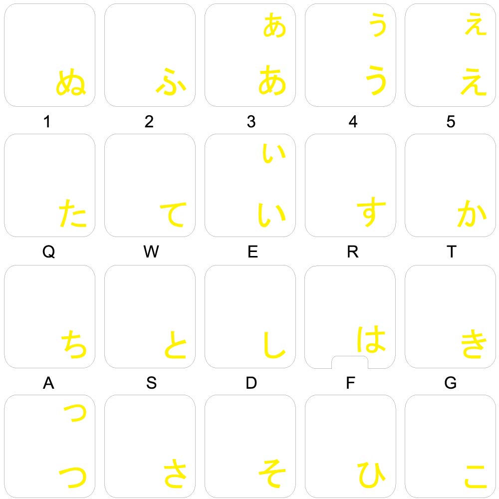 Japanese Hiragana Keyboard Sticker With Yellow Lettering Transparent ...