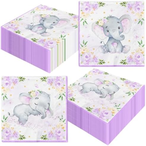 Amazon.com: 40Pcs Lilac Elephant Baby Shower Napkins for Girl Baby ...