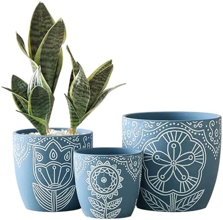 Amazon.com: Yuccasly 4 Piece Ceramic Plant Pots Indoor Pots Set with ...
