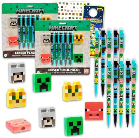 Amazon.com: Minecraft Mechanical Pencils and Erasers Party Favors Bulk ...