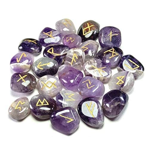 Buy Amethyst Rune Stones Set of 25 Pcs Tumbled Engraved Crystal Set ...
