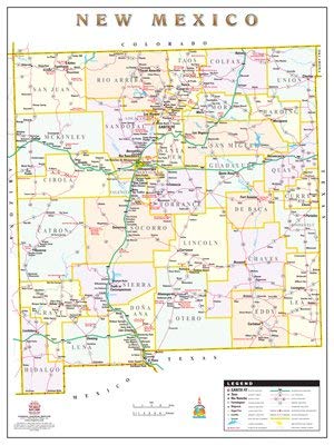 New Mexico Counties and Roads Large Wall Map Dry Erase Laminated ...