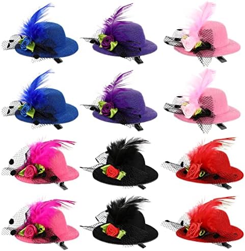 Amazon.com : Patelai 12 Pieces Mini Hat Clips Tea Party Hats for Girls ...