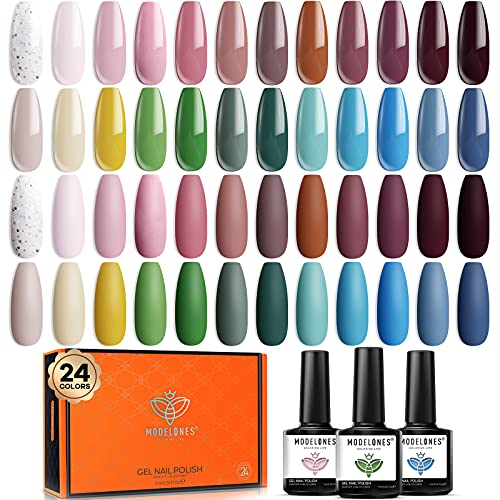 modelones Gel Nail Polish 24 Colors Pink Brown Green Blue Gel Polish ...