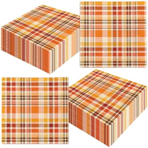 Amazon.com: Fall Napkins, 40Pcs Orange Plaid Fall Paper Napkins ...