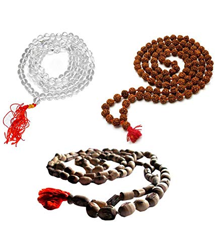 Princy India Rudraksha, Tulsi and Sphatik Mala - Set of 3 Necklaces ...