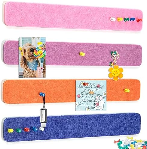 Amazon.com : 4 Packs Strips Felt Bulletin Board Bar with 35 Push Pins ...