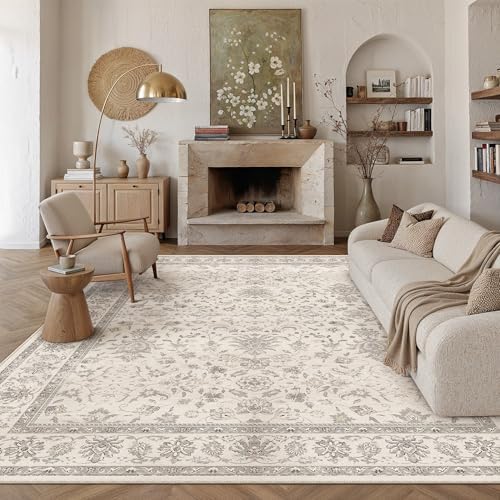 Amazon.com: PureCozy 9x12 Area Rug Beige Washable Vintage Carpet Living ...