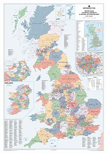 UK Wall Map – Laminated Large Map - Counties, District and Unitary ...