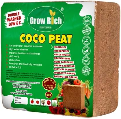 Grow Your Own Cocopeat - 5 KG Brick 100% Natural Cocopeat Block for Garden Plants Organic ...