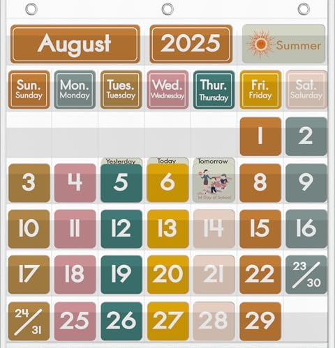 Amazon.com: Classroom Calendar Pocket Chart for Kids Learning, Boho ...