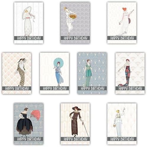 Greetingles Pack of Ten Art Deco Lady Design Birthday Cards & Envelopes ...