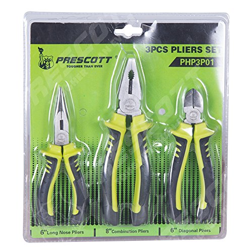 Prescott - PHP3P01-3pcs Pliers Set with Ergonomics Design Grip (6 inch Long Nose Plier, 8 inch ...