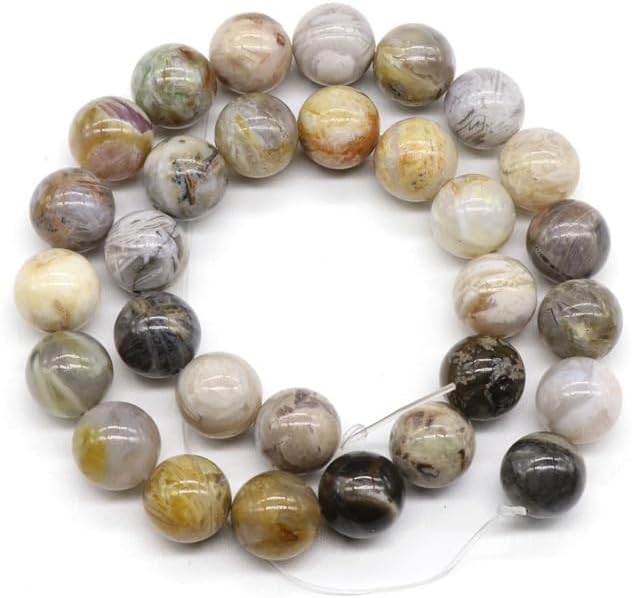 Round Natural Bamboo Leaf Agates Stone Beads for Jewelry Making DIY ...