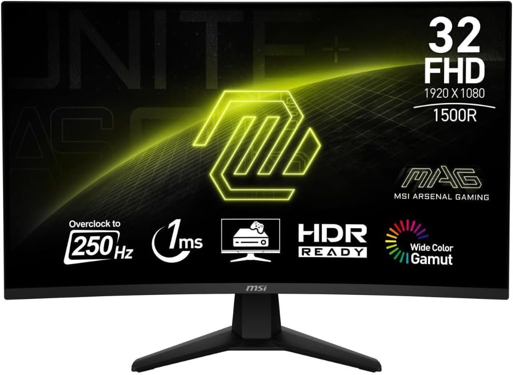 Amazon.com: MSI G32C4X, 32" Gaming Monitor, 1920 x 1080 (FHD) Curved ...