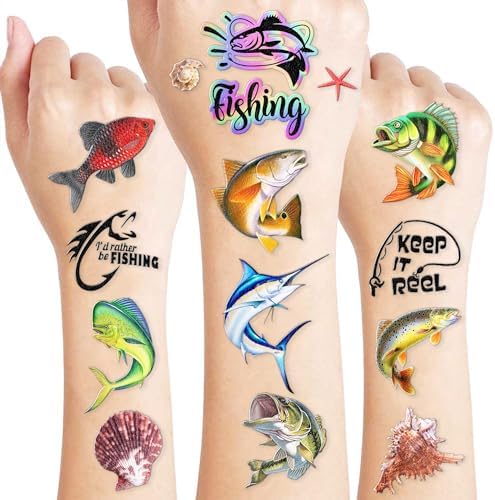 Amazon.com : 96 PCS Fishing Temporary Tattoos Birthday Party ...