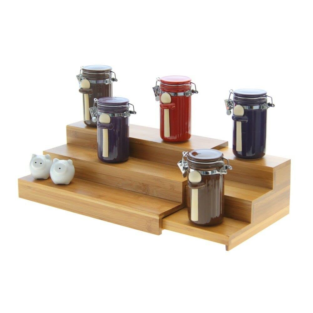 Woodquail Adjustable Kitchen Cupboard Organiser Spice Step Rack Shelf ...