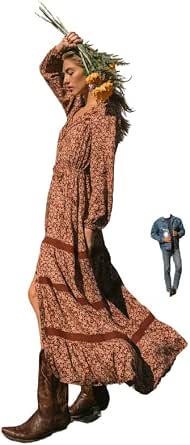 Amazon.com: Idyllwind Women's Floral Print Tiered Maxi Dress Brandy ...