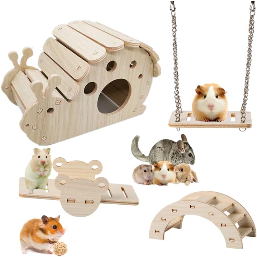 Amazon.com : Magnoloran 4 Pack Hamster Toys Set Wooden Hamster House ...