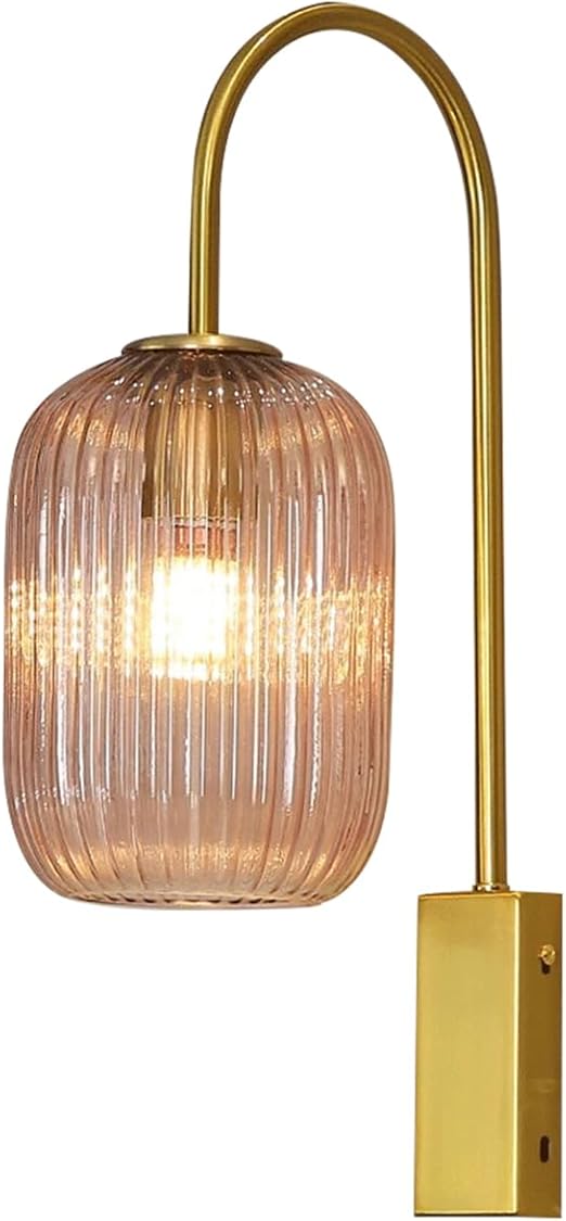 Qufute Pink Wall Light Sconce Mid Century Modern Striped Glass 1-Light ...