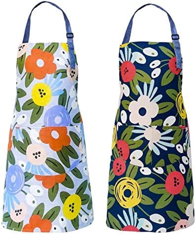 Amazon.com: ATROPOS 2 Pack Aprons for Women with Pockets, Cooking Aprons for Women Men ...