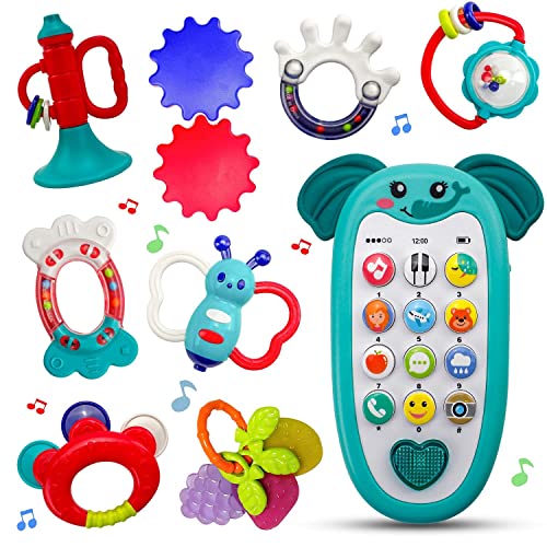 Baby Rattle Teether Toy Phone Set, 10PCS Infant Newborn Baby Toys 6 to ...