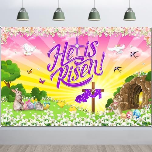 Amazon.com: HOWAF Easter He is Risen Backdrop Banner, Easter Religious ...