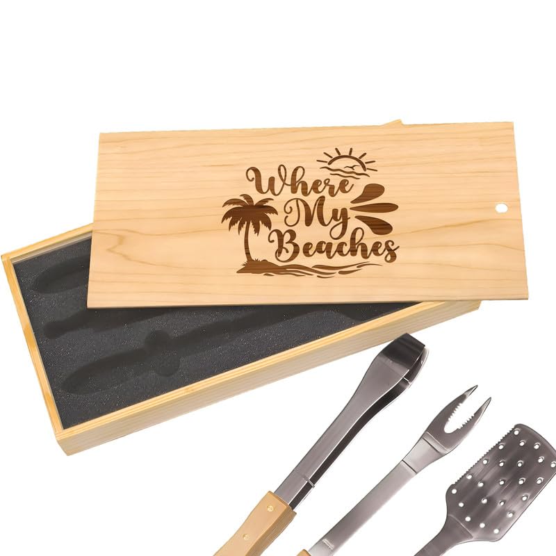 Amazon.com: Beach Fun Where My Beaches At BBQ Tool Set: Stainless Steel ...