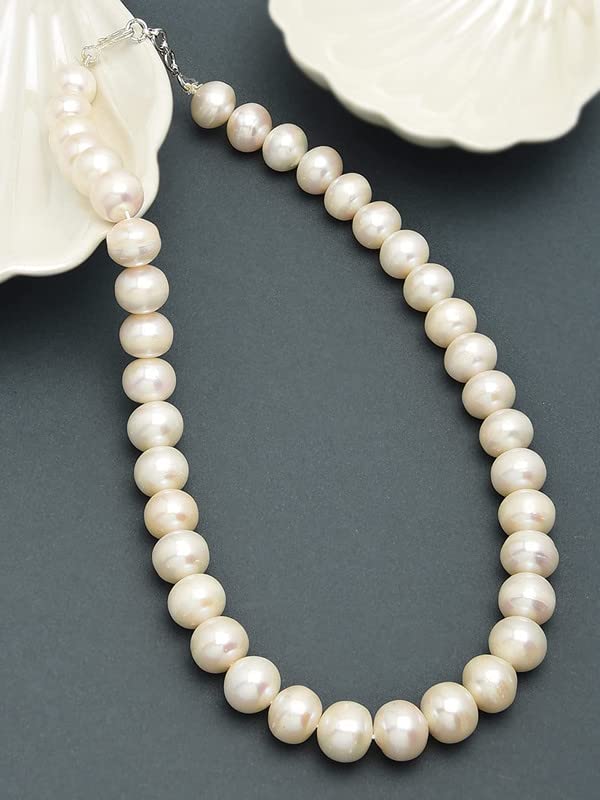 Buy QUEEN-GEMS Original Pearl Necklace Set With Certificate Round White ...
