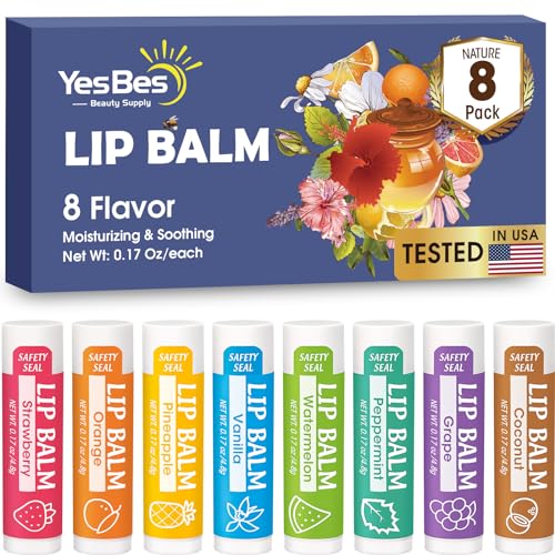 YesBes Lip Balm, 8 Pack Natural Bulk with Vitamin E & Coconut Oil ...