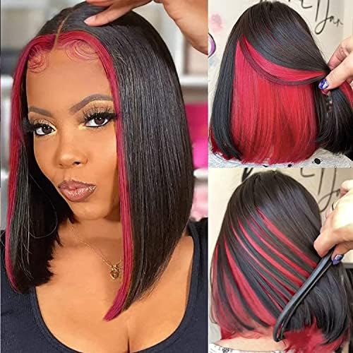 Amazon.com : IWISH Highlight Red Bob Wig For Women Skunk Stripe ...