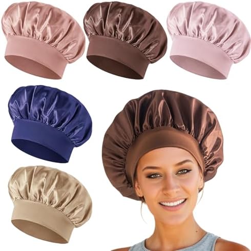 Amazon.com : 5 Pcs,Superior Satin Bonnet Women,with Elastic Wide Band ...