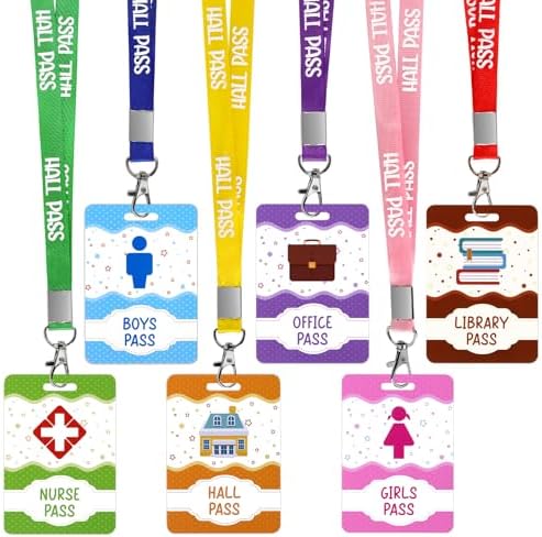 Amazon.com: 6 Pieces Hall Pass Lanyards and School Passes Set, Plastic ...