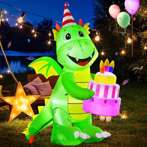 Amazon.com: Sosation 6 ft Tall Lighted Birthday Inflatable Green ...