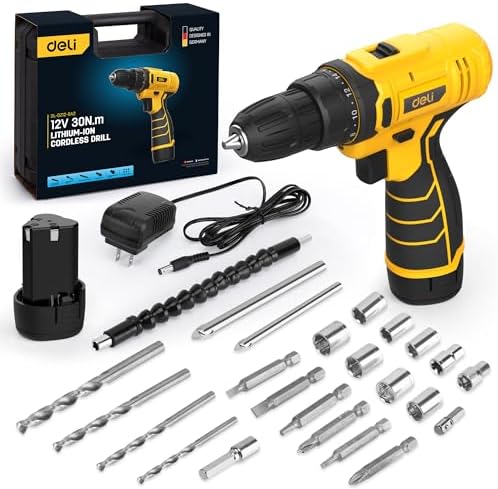 Amazon.com: DELI 12V Cordless Drill Set, 2.0Ah Battery with Charger, 3/ ...
