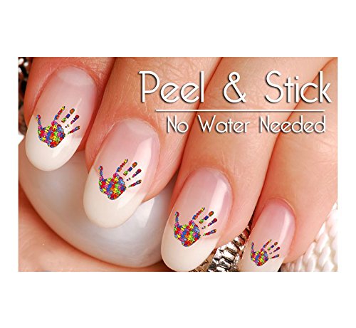 Amazon.com: Autism Awareness Hand Print Puzzle Piece and Heart Nail Art ...