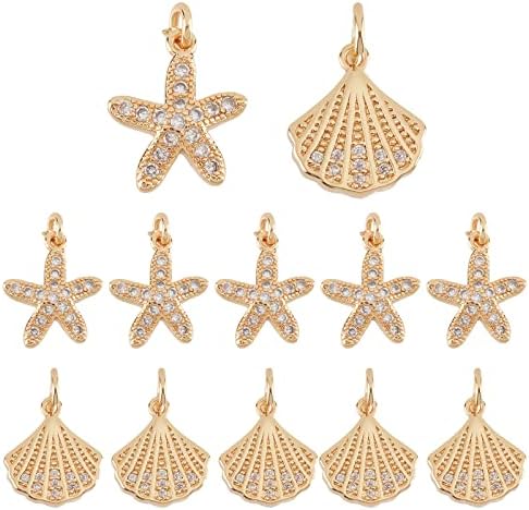 Amazon.com: PH PandaHall Sea Stars Seashell Pendants, 12pcs Cubic Zirconia Charms Starfish Ocean ...