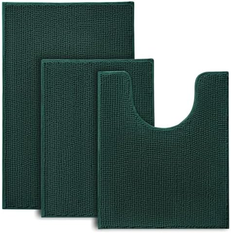 Amazon.com: BYSURE Dark Green Memory Foam Bathroom Rug Set 3 Piece, Non ...