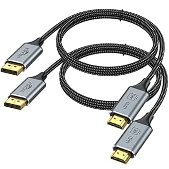 4K DisplayPort to HDMI Cable 2-Pack, 6 Feet DP to HDMI Cord Adapter Male to Male (4k, 2160P ...