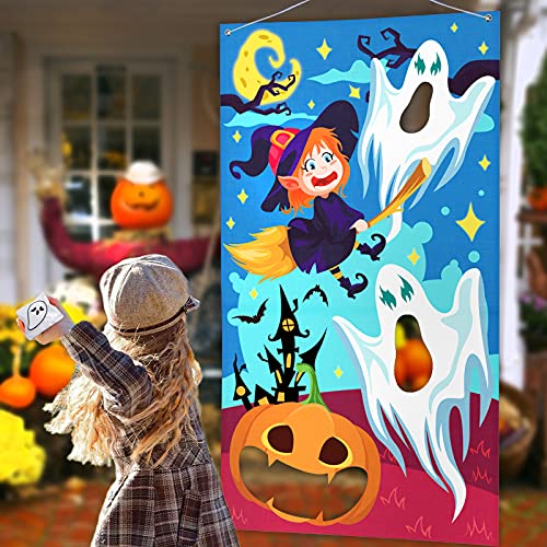FINGOOO Halloween Bean Bag Toss Game with 4 Bags Witch Ghost Pumpkin ...