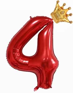 Amazon.com: 40 inch Red Crown Number 4 Balloon ，Giant big Aluminum Film ...