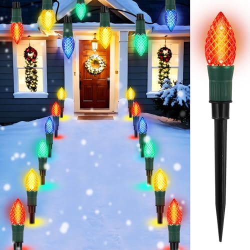 Amazon.com : 24Pcs C9 Christmas Pathway Outdoor 30.75FT Sidewalk Lights ...